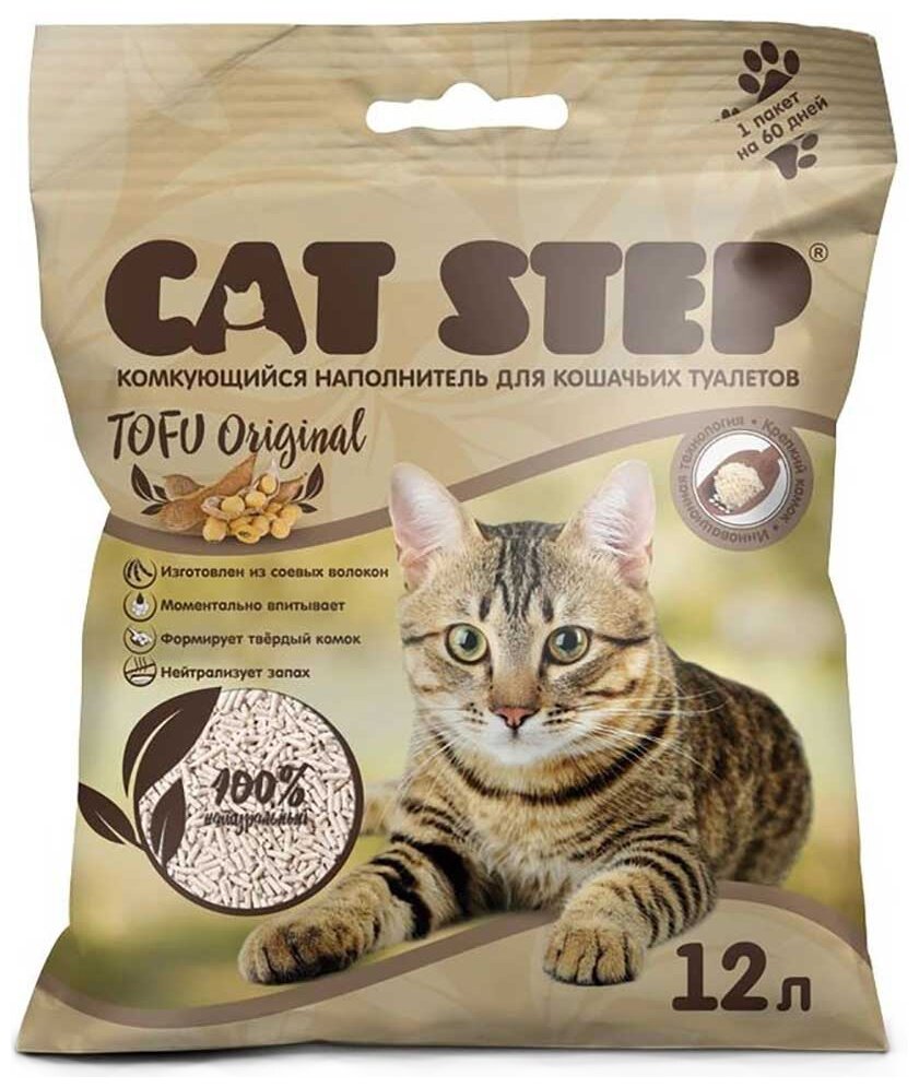 Наполнитель комкующийся растительный Cat Step Tofu Original 12л, 1 шт.