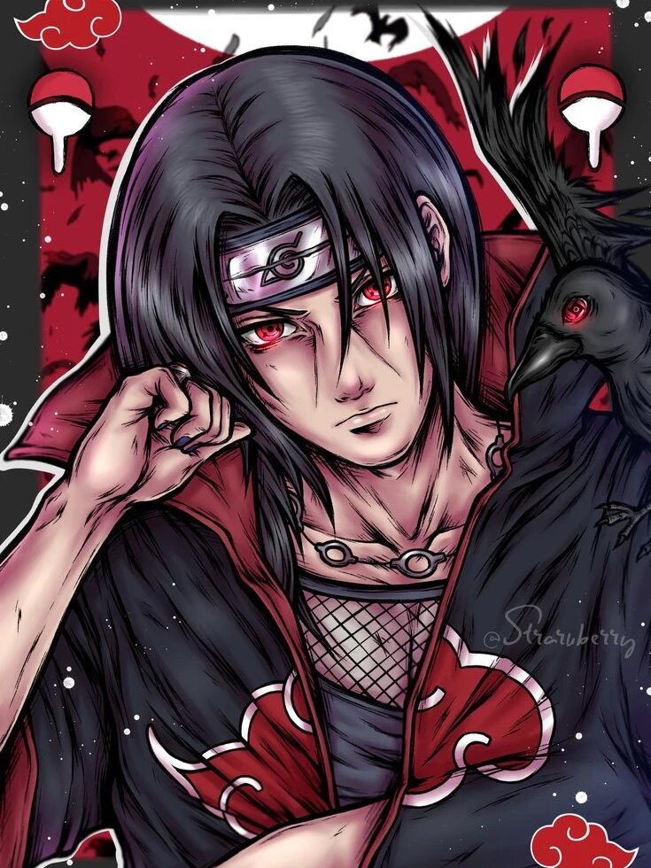 Алмазная мозаика на подрамнике "Учиха Итачи" круглые бриллианты 40х50см