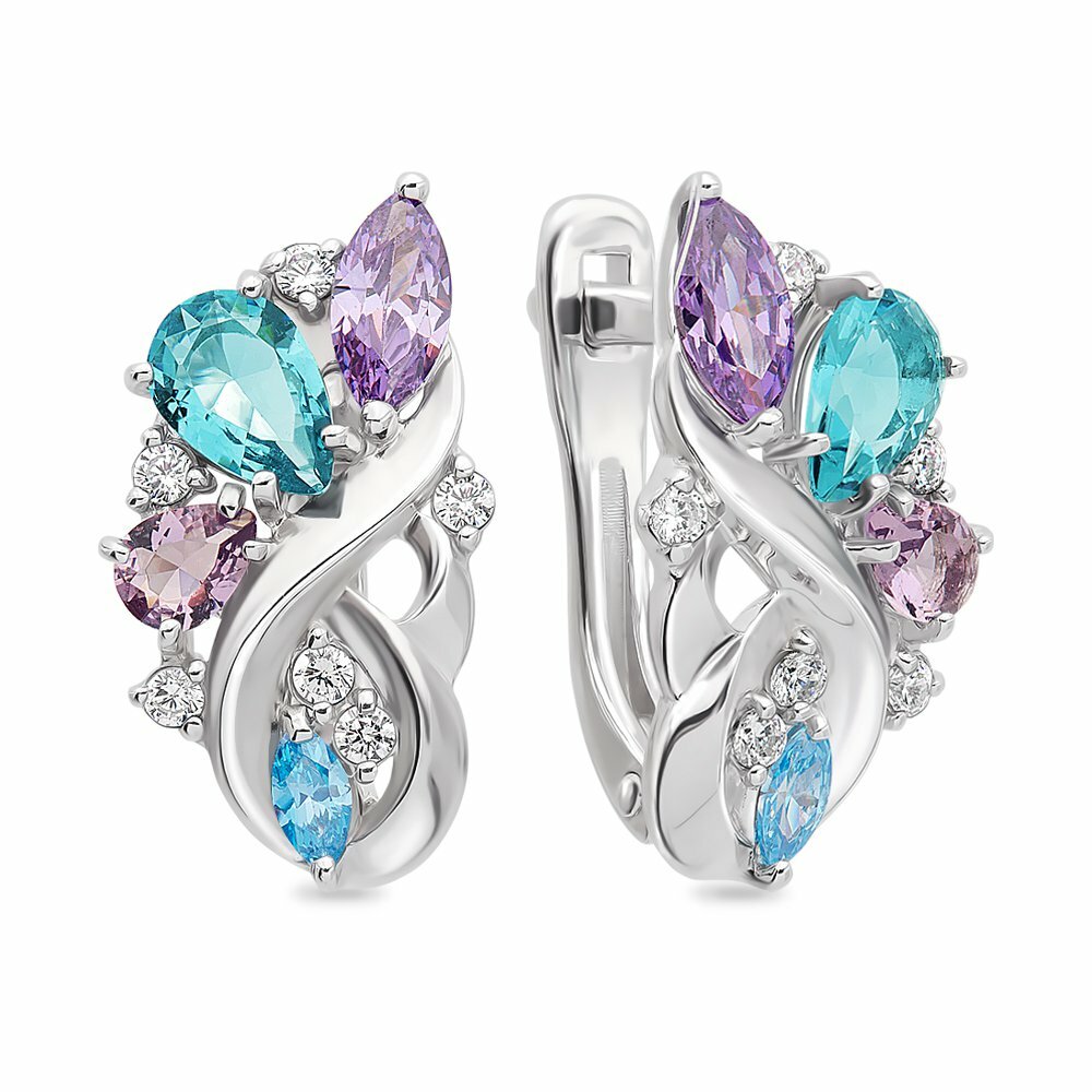 Серьги, серебро, 925 проба, родирование, фианит, кристалл