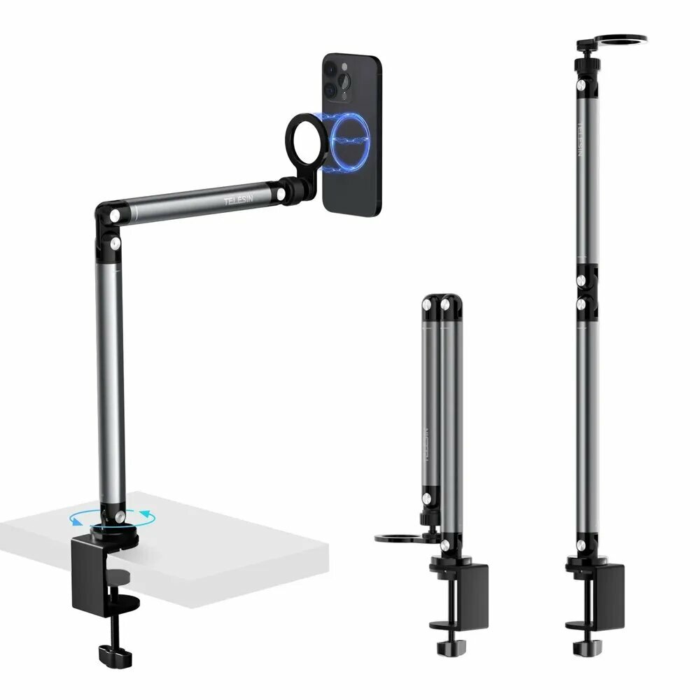KNOW EASY-Штатив для стрима Telesin, держатель для телефона MagSafe на прищепке, штатив настольный с зажимом на стол P3-DS-02