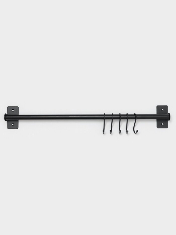 Рейлинговая система для кухни, 57 см, 5 крючков, чёрная