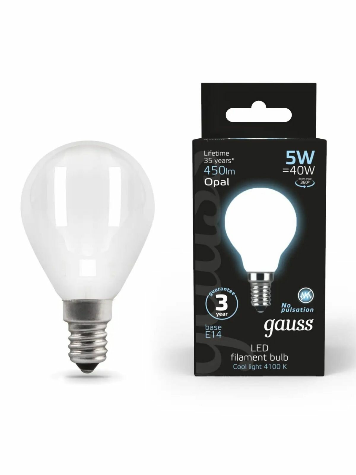 Лампочка филаментная светодиодная E14 Gauss Filament P 450лм 5Вт 4100К milky