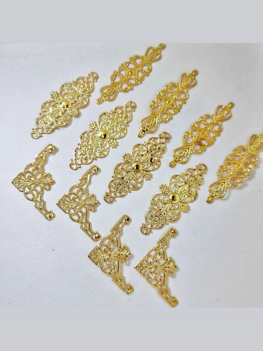 Филигрань 35-65мм. Набор 12шт. Цвет Яркое золото.