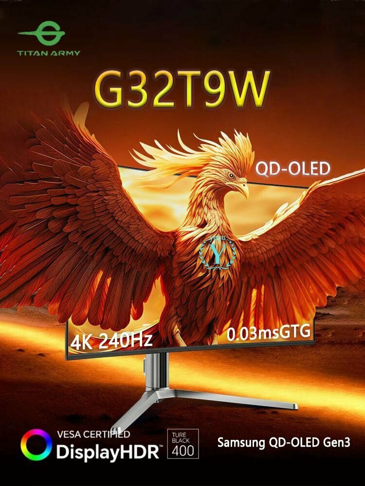 Titan Army G32T9W Монитор, 4K 240Hz QD-OLED, 0.03ms GTG, HDR True Black400, 99%DCI-P3, True 10bit