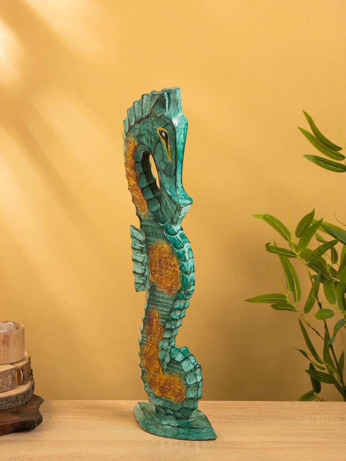 Сувенир интерьерный "Морской конь" 18х9х60 см, дерево, цв. зелёный