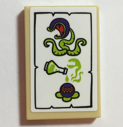 Tile 2 x 3 with White Parchment, Flask, Lime Vapors and Dark Purple Carnivorous Plant Pattern (Sticker) - Set 41188, 26603pb082 Tan U