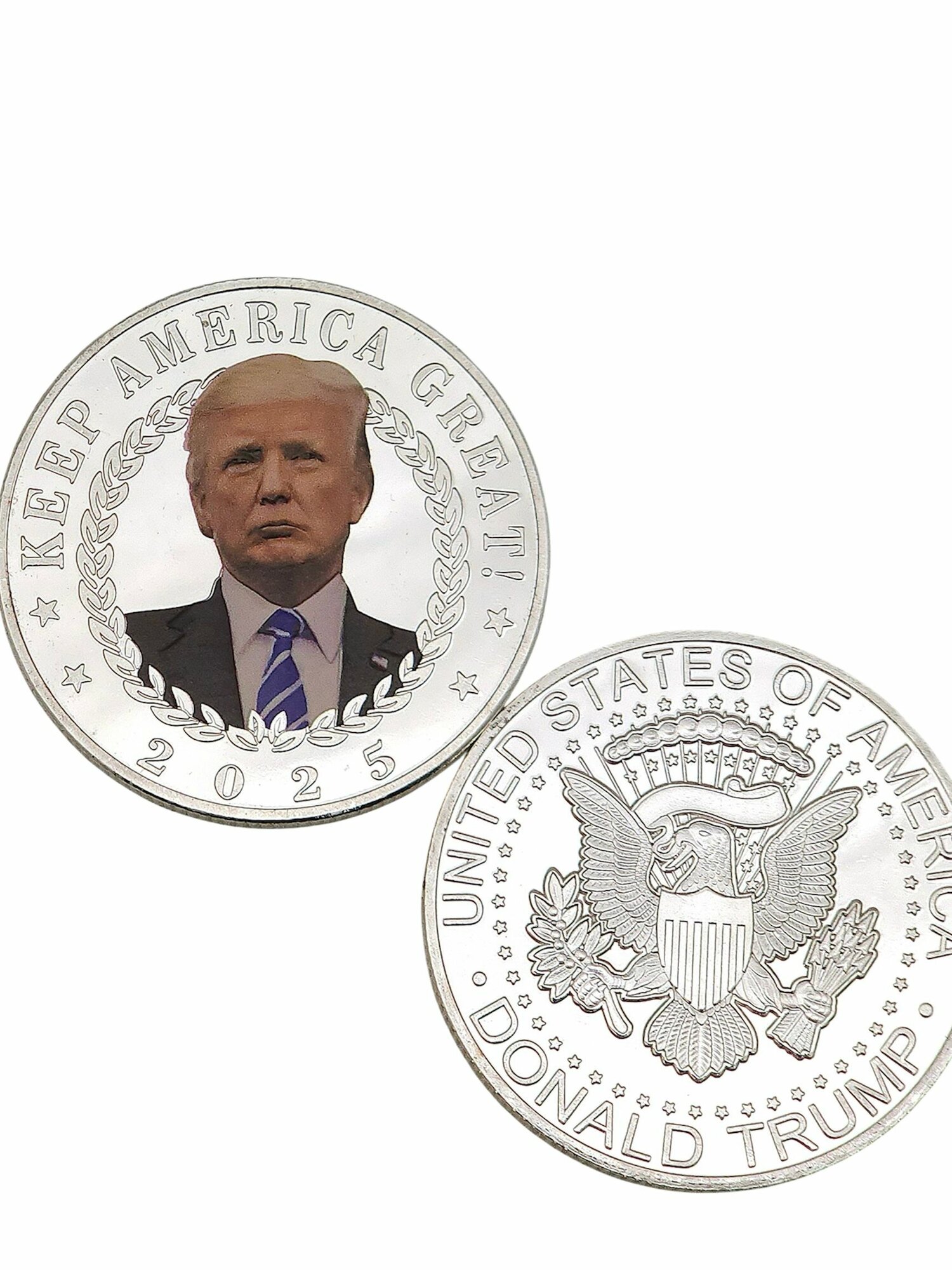 Сувенирная монета GiftPill "Дональд Трамп", серебристая, металл, 38 мм — фото 1