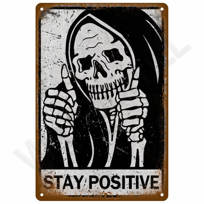 Металлическая вывеска "Stay Positive" с черепом, черная, ASYA 40214