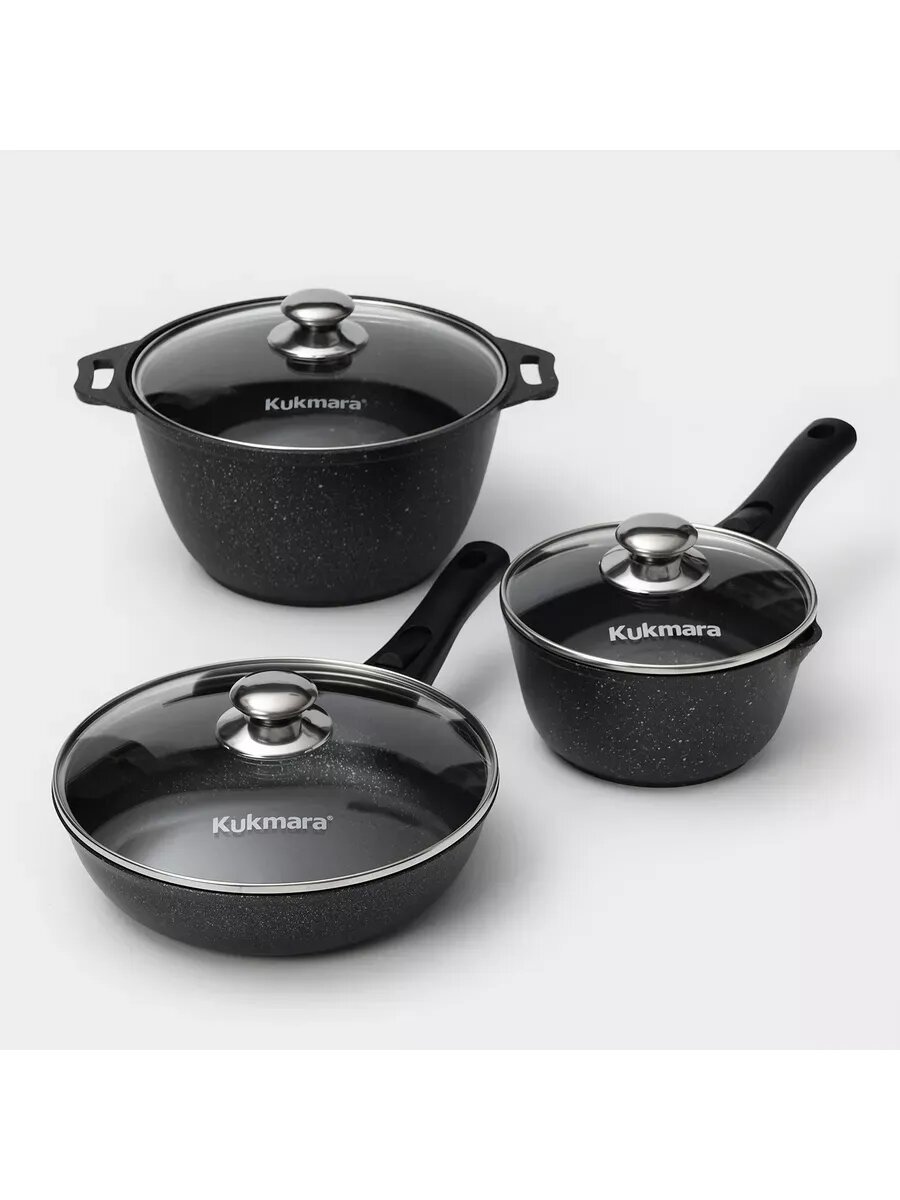 Набор кухонной посуды "Темный мрамор" 3 прeдмета
