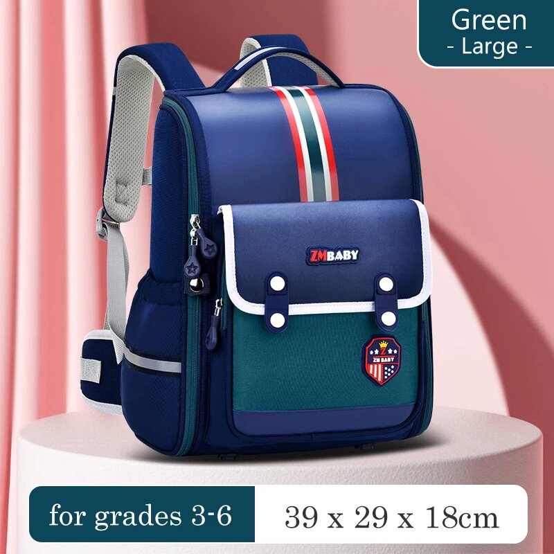 Сумка для начальной школы в британском стиле, легкий рюкзак для мальчика, сумка для начальной школы, детская сумка для девочек, защита позвоночника, дети large 39x29x18cm, Green