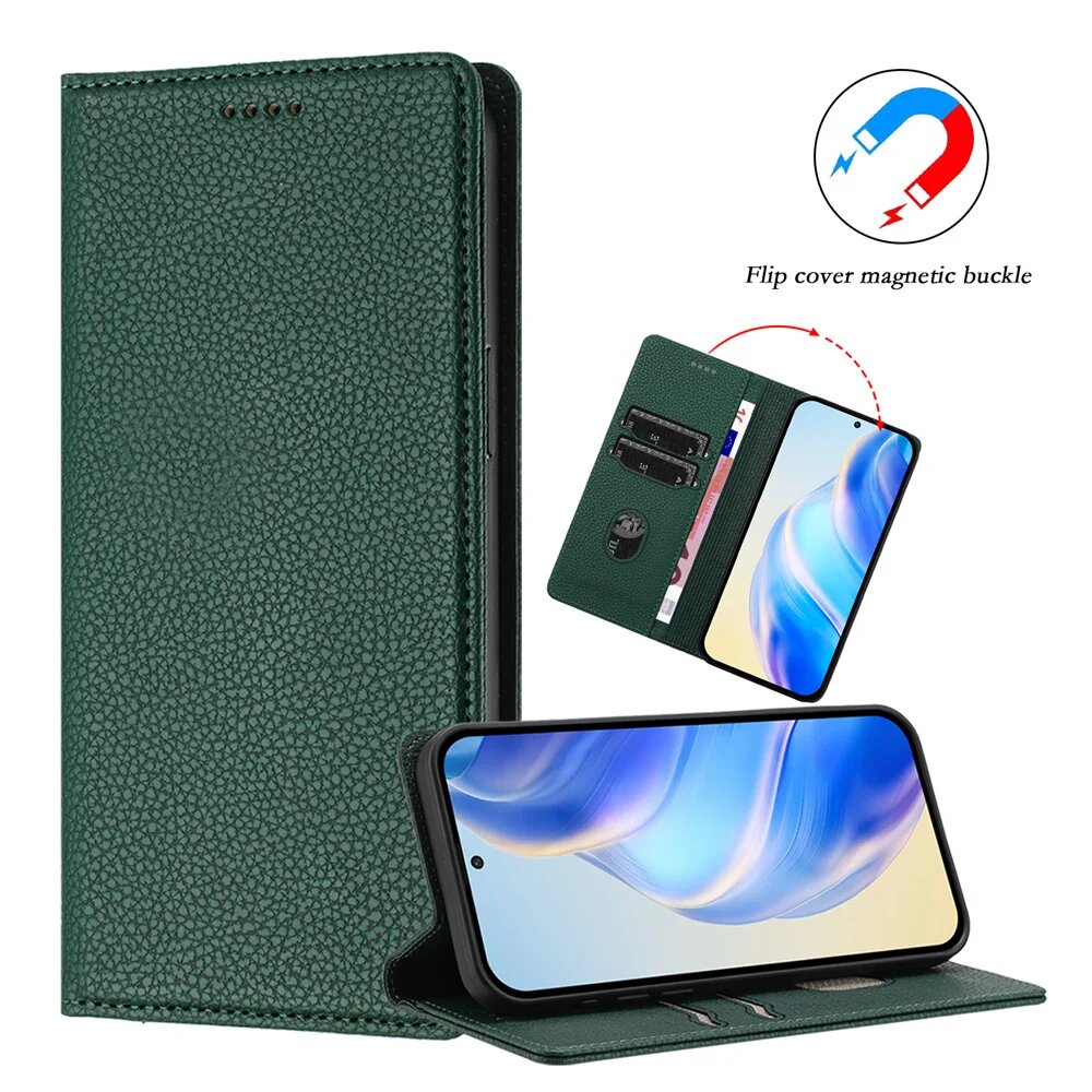 Кожаный чехол с блокировкой Rfid для Samsung Galaxy A17 A07 Галактика А07 4G, Dark Green(YB-PT013)