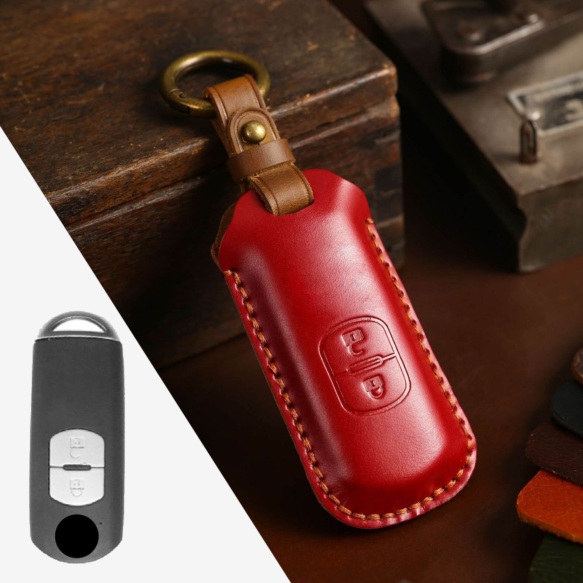 Чехол для автомобильного брелка Mazda бордовый Чехол для автомобильного брелка