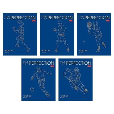 Тетрадь "Большой спорт", 48 л, А5, клетка, на скобе, матовая ламинация, 3D-фольга, 5 дизайнов,5шт.