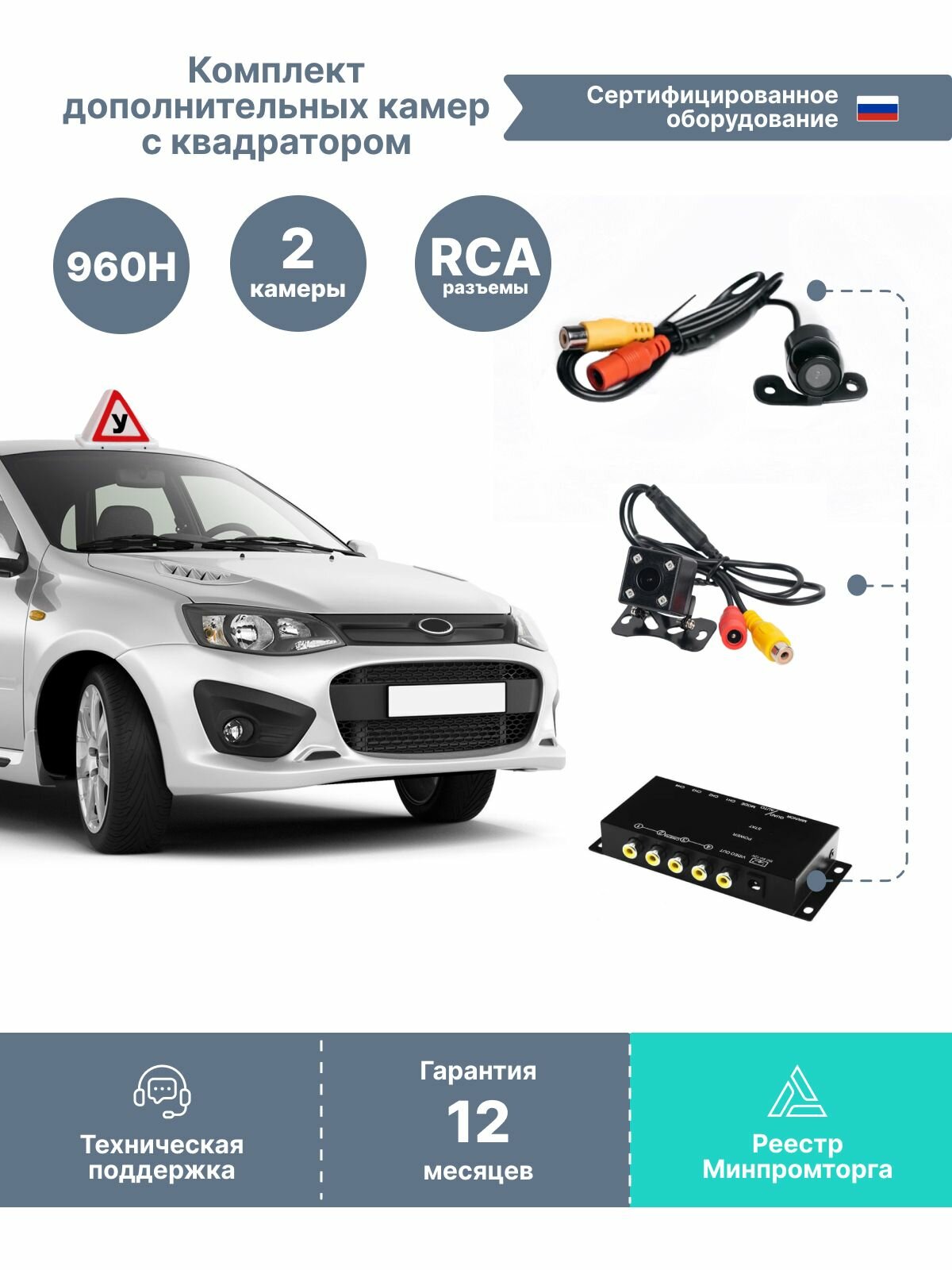 Квадратор + 2 дополнительные камеры для видеорегистратора NSCAR