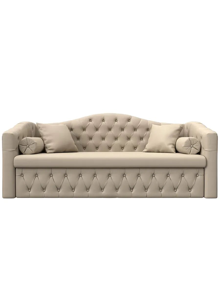 Диван детский прямой Диана со спальным местом 130х190 см, экокожа бежевый
