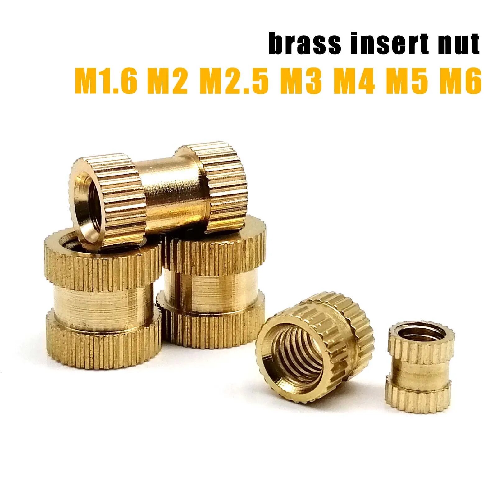 Латунные гайки с накаткой HZYUEGOU М1.6 М2 М2.5 М3 М4 М5 М6 length 8mm, 50pcs M3(OD 4.2mm)
