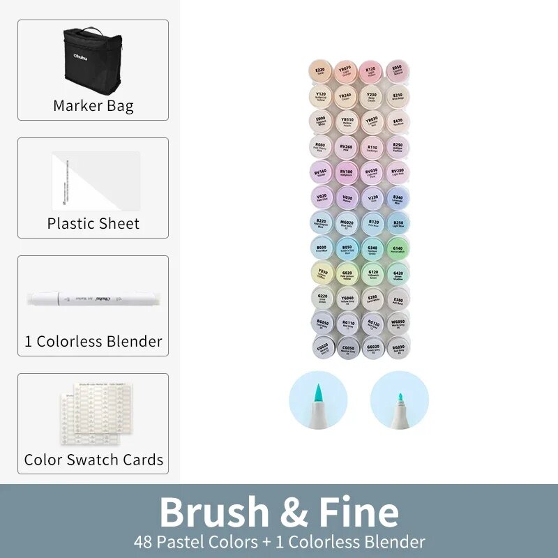 Ohuhu Honolulu 48 пастельных маркеров Brush Fine 48 CLR
