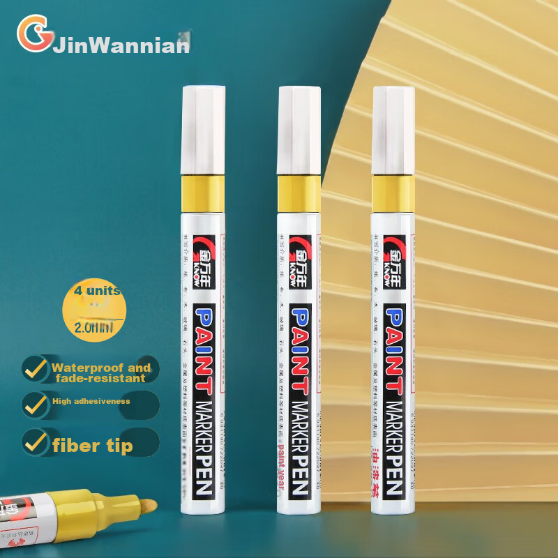 Jinwannian [Shake-Off] 2mm Paint Marker, Yellow, 4-Pack, Signature Pen, Highlighter, Check-In Pen, Touch-Up Pen, Graffiti Pen, Tire Pen, Fade-Resistant, G-0971