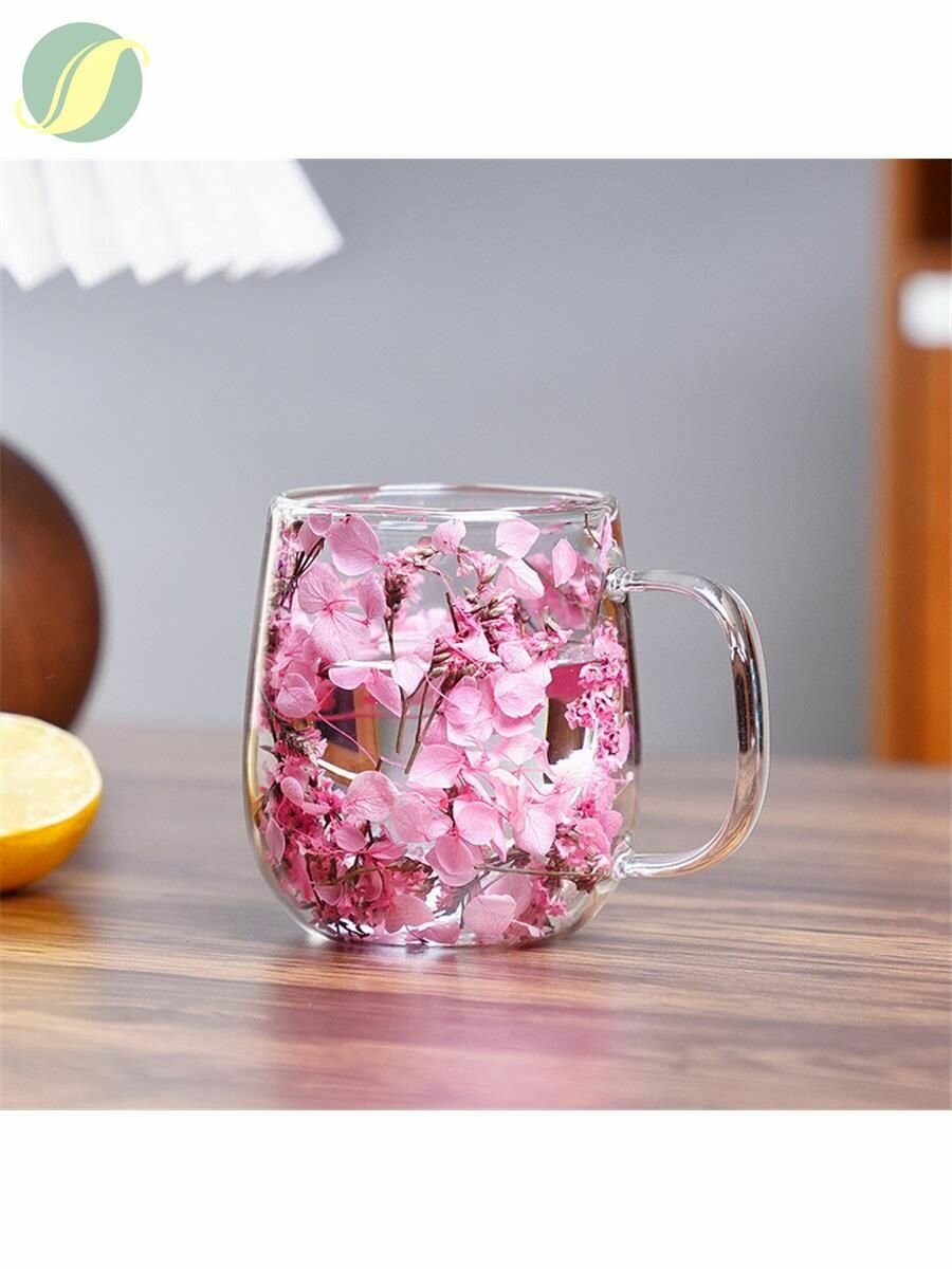 Кружка с двойными стенками из сухих цветов,1, розовый