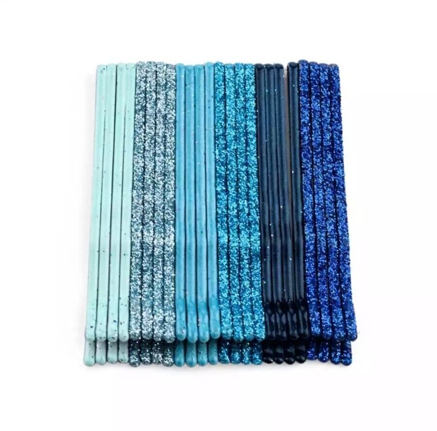 Невидимки женские для волос VERBA голубого и синего цвета с блестками, металлические, длина 5 см, набор аксессуаров - 24 штуки YK