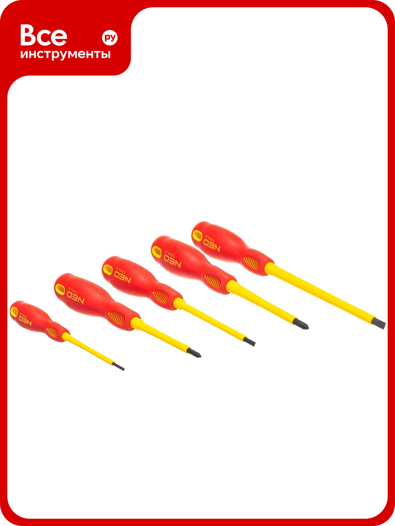 Набор отверток NEO Tools 1000 В 5 шт 04-220, для электриков при монтаже розеток