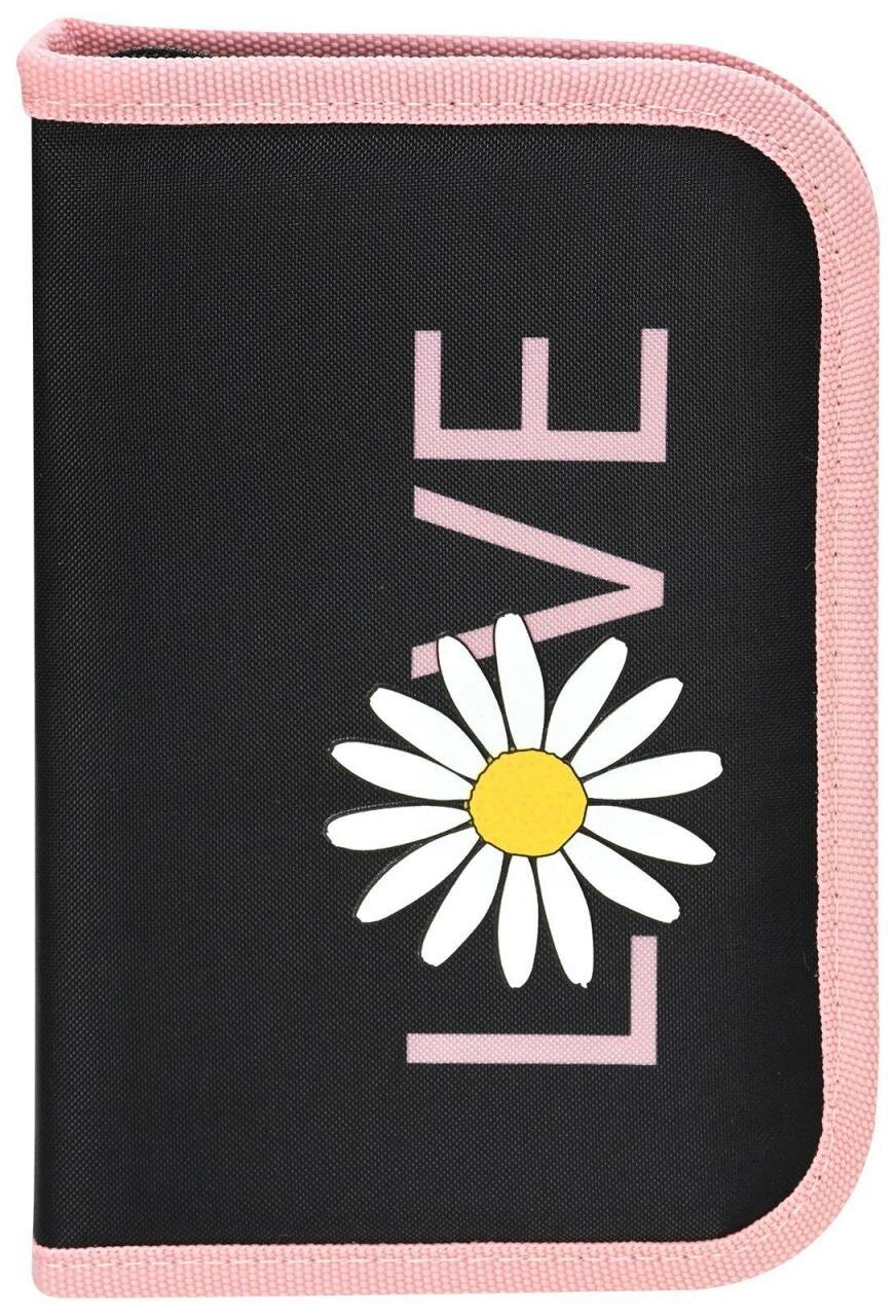 Пенал односекционны Schoolformat привет ромашки 210x115x35 мм черны, картон, полиэстер, с 1 откидно