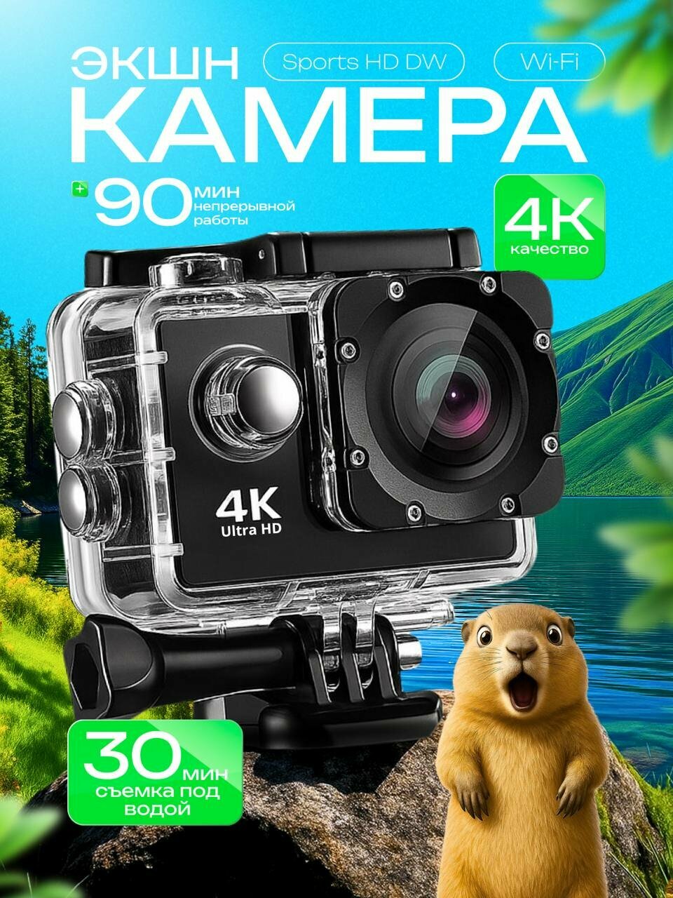 Sports HD DV 4K Ultra Wi-Fi экшн камера