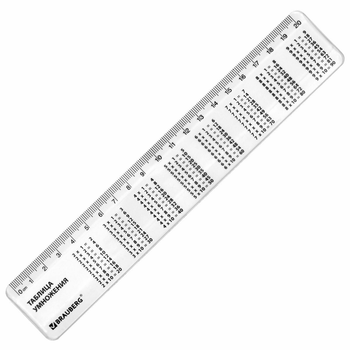 Линейка 20см Brauberg, пластиковая, справочная, таблица умножения (210832), 500шт.