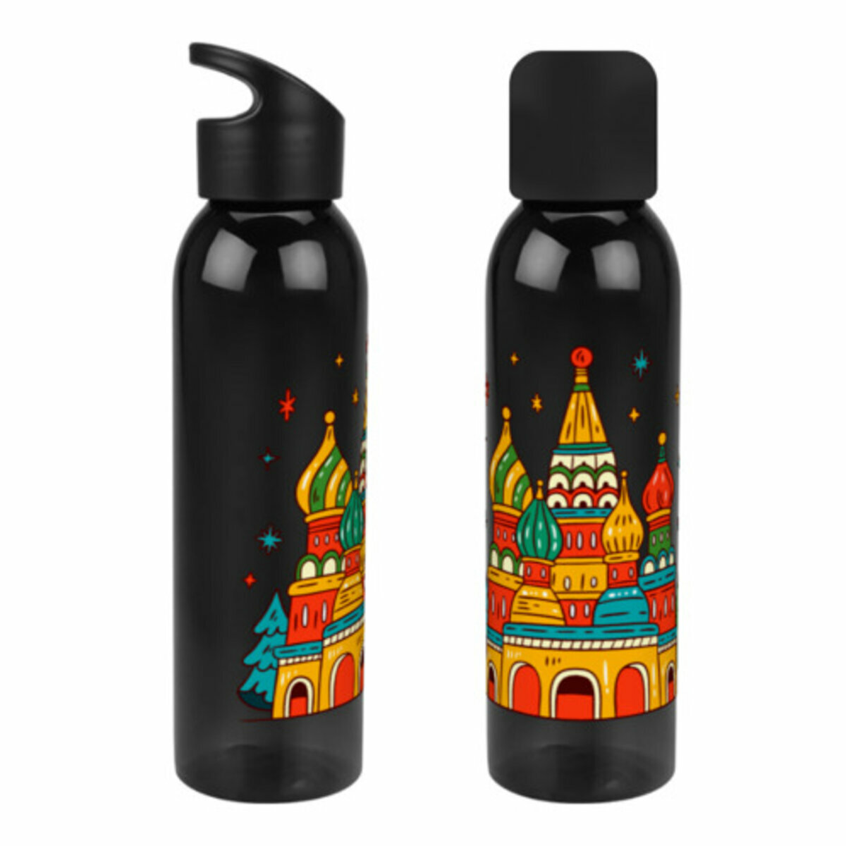 Бутылка для воды «Москва. Храм Василия Блаженного. Россия» (черный)