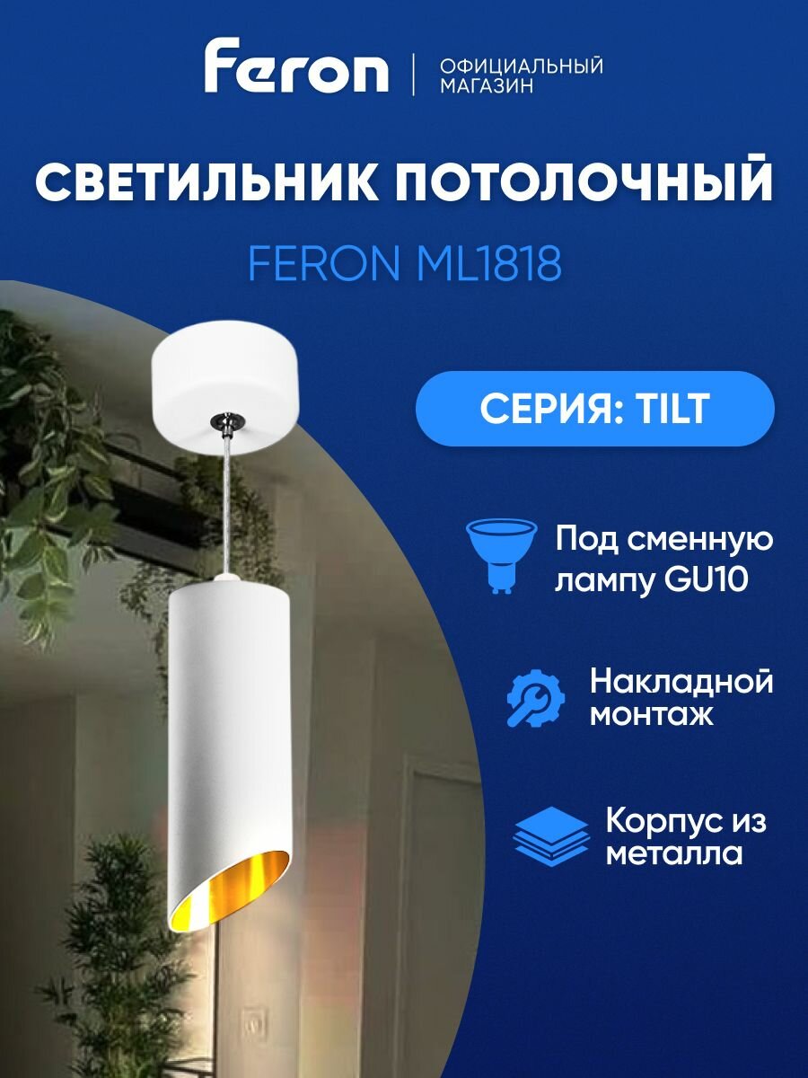 Светильник потолочный подвесной GU10 / белый, золото Feron ML1818 Barrel tilt 48040