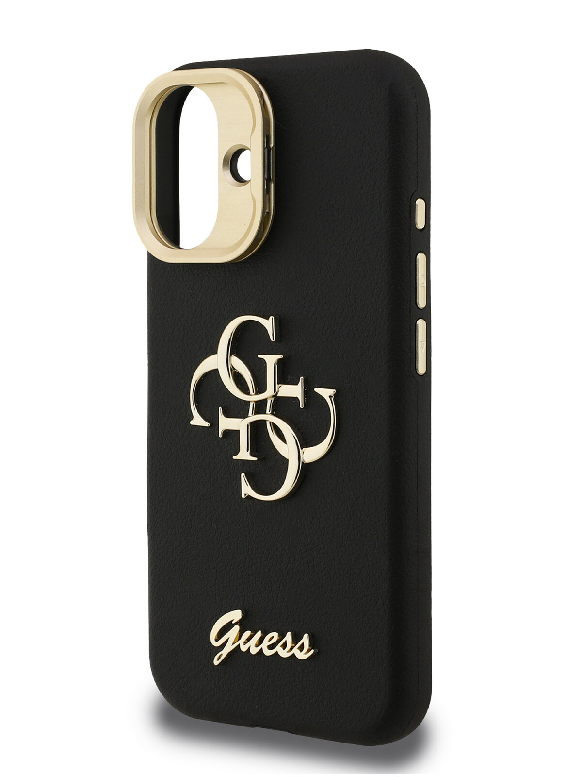 Чехол Guess для iPhone 16 из зернистой экокожи, с функцией подставки, черный