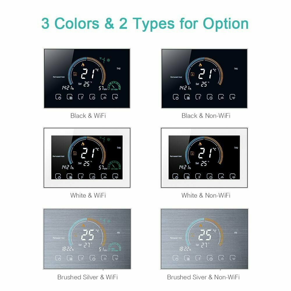 Программируемый термостат 95-240В с LCD экраном и подсветкой для водонагревателя/газового котла, 5+1+1 режимов, блокировка