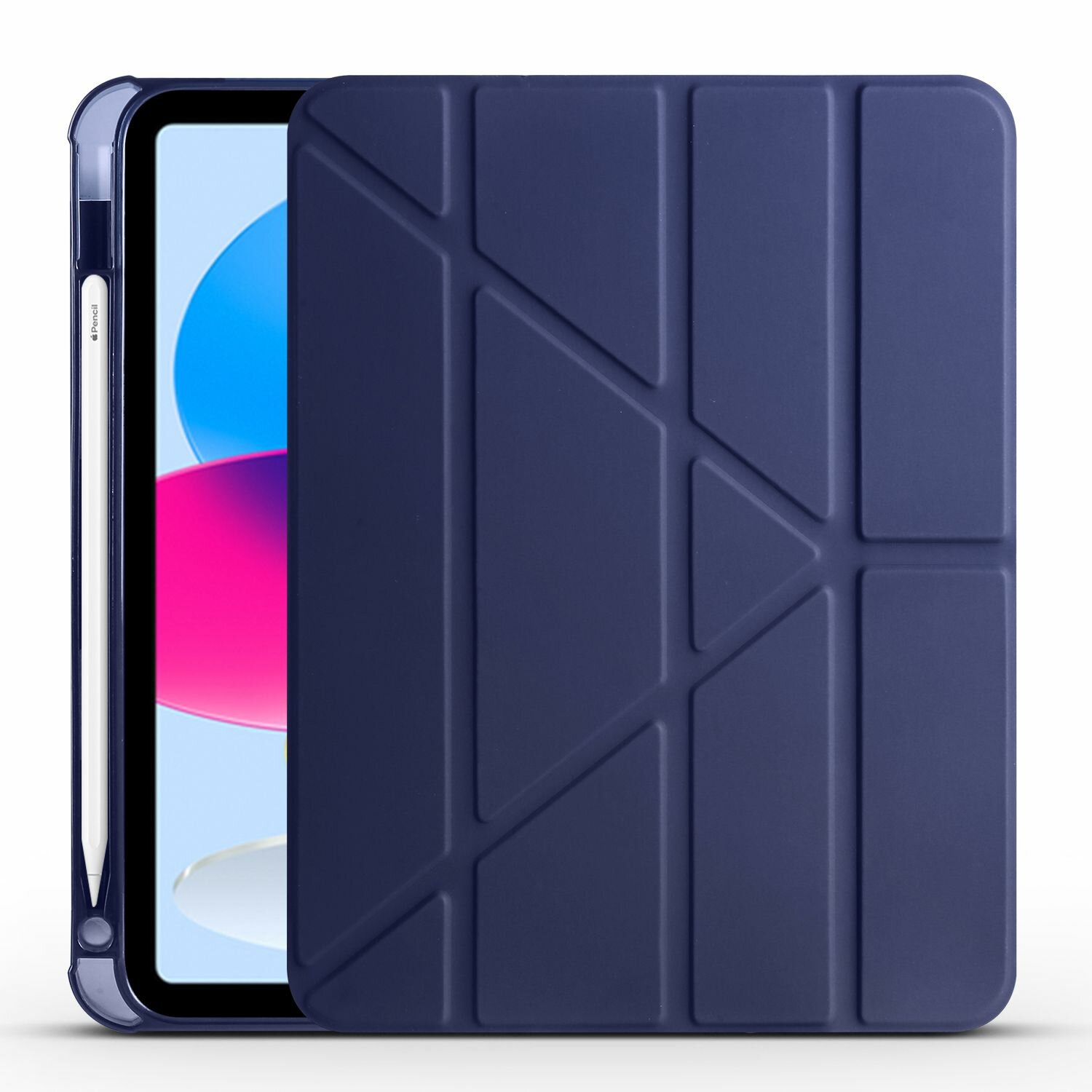 Чехол iPad A16 (A3354 A3355 A3356) iPad 10 (A2757 A2696 A3162 A2777) с держателем для стилуса Y-сложение темно-синий