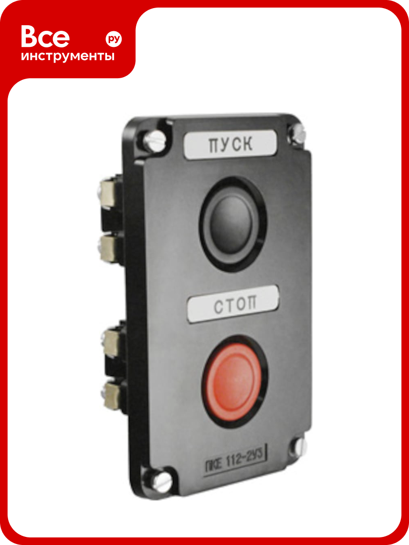 Пост управления Электротехник Пке 112-2 у3, 10а, 660в, 2 элемента, чёрный и красный цилиндр, в нишу, ip40, ET519052