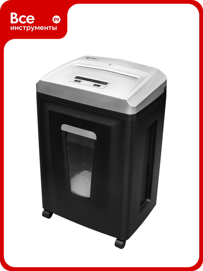 Уничтожитель документов гелеос DIN P-7, фрагмент 0,8х1мм, 5-7 лист70г/м2, CD/пластиковые карты, 23 литра УП21-7+
