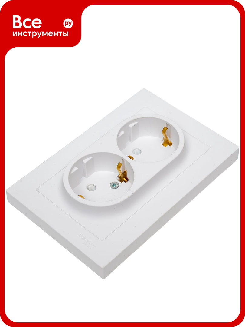 Двойная розетка в сборе Systeme Electric Atlasdesign лотос с заземлением, со шторками, 16а, ATN001326