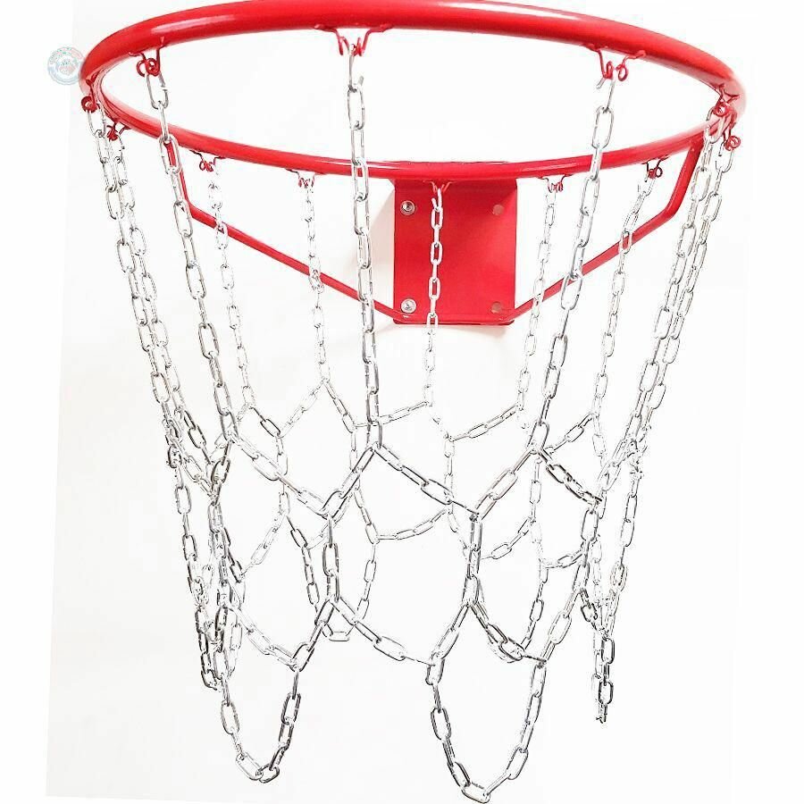 Антивандальная баскетбольная сетка из цепи 12 мест для колец No-7 и No-5, усиленная стальная, серебристая