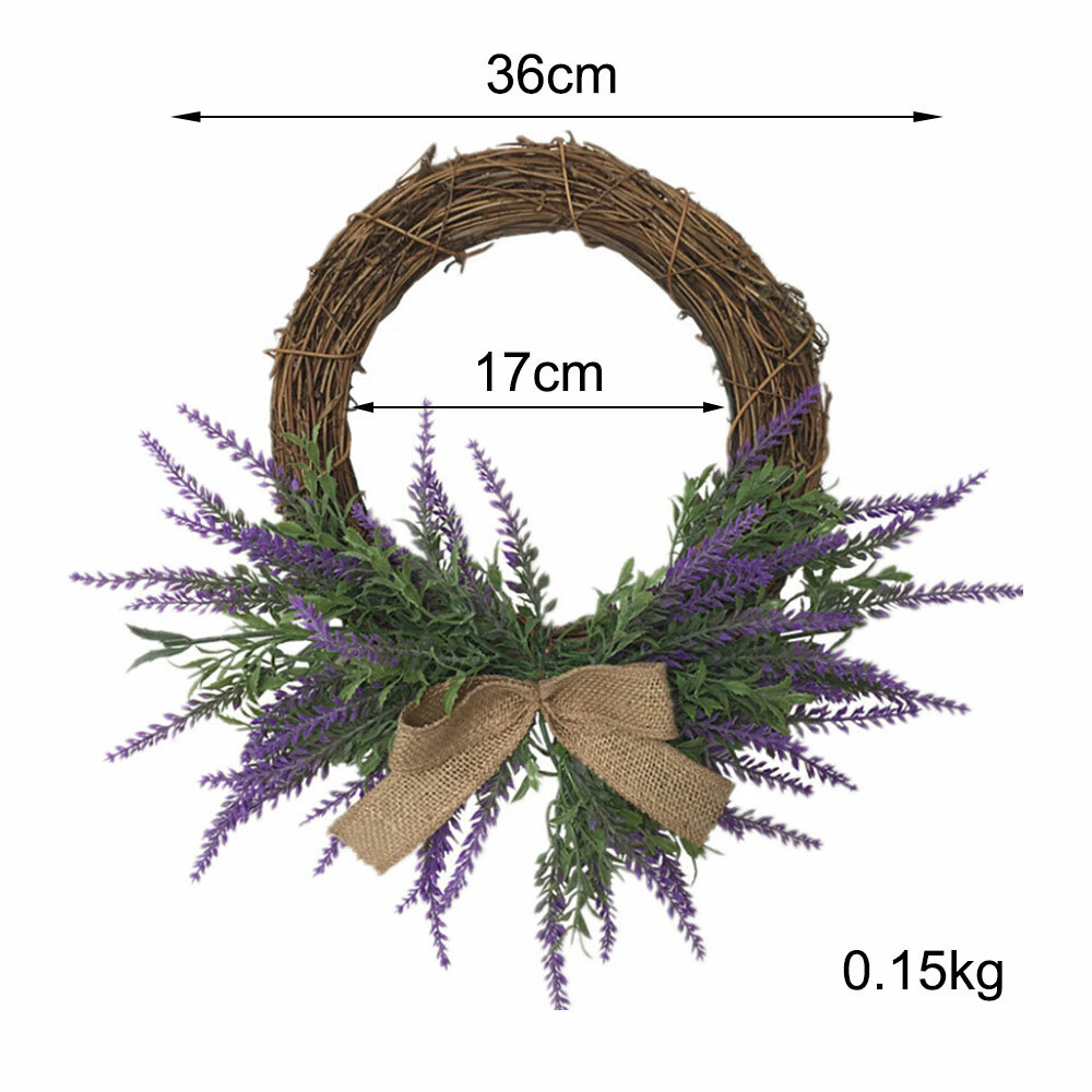 Искусственный венок из лаванды, подвесной декоративный венок из ротанга и лаванды для входной двери, весенний свадебный декор для крыльца фермерского дома
