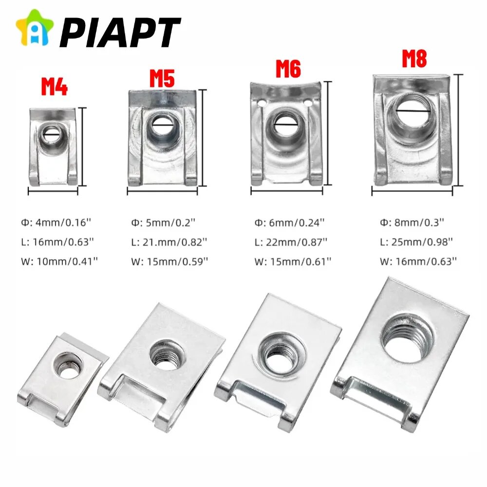 10 шт. автомобильная U-образная гайка-застежка M4 M5 M6 M8 тип B пружинная шайба, M4 10pcs, Mn steel