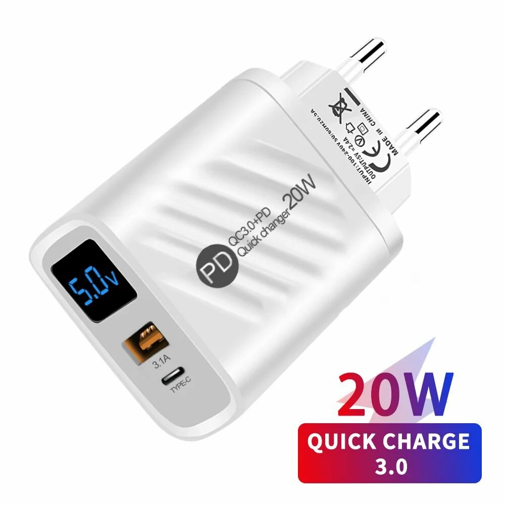 Зарядное устройство PD 20 Вт, быстрая зарядка типа C, настенное USB C