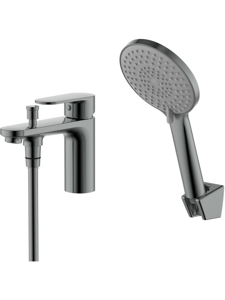 Смеситель с душем для ванной Aquatek Ника AQ1844BGM, однорычажный, с аэратором, на борт ванны, латунь, оружейная сталь