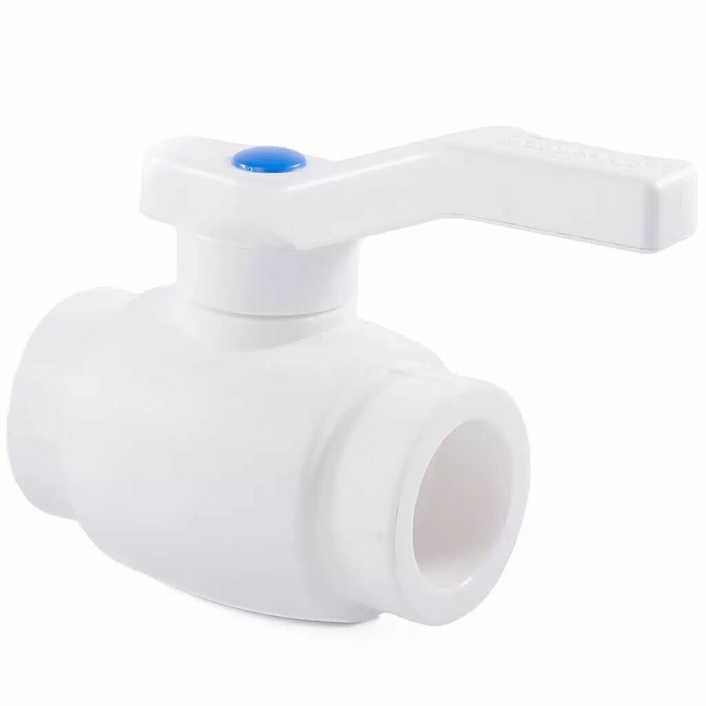 Шаровой кран РосТурПласт полнопроходной, полипропилен, диаметр 40 мм, белый