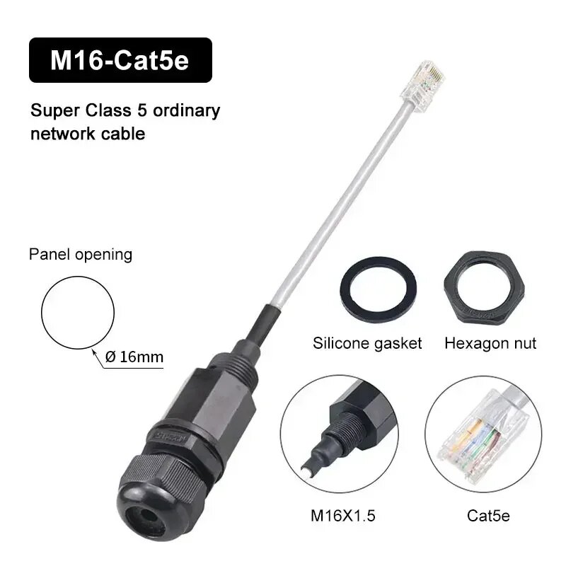 Водонепроницаемый сетевой разъем RJ45 M16/20/22 Cat5e Shield Gigabit Ethernet Line RJ45 DC Crystal Head Outdoor IP68 AP Распределительная коробка M16