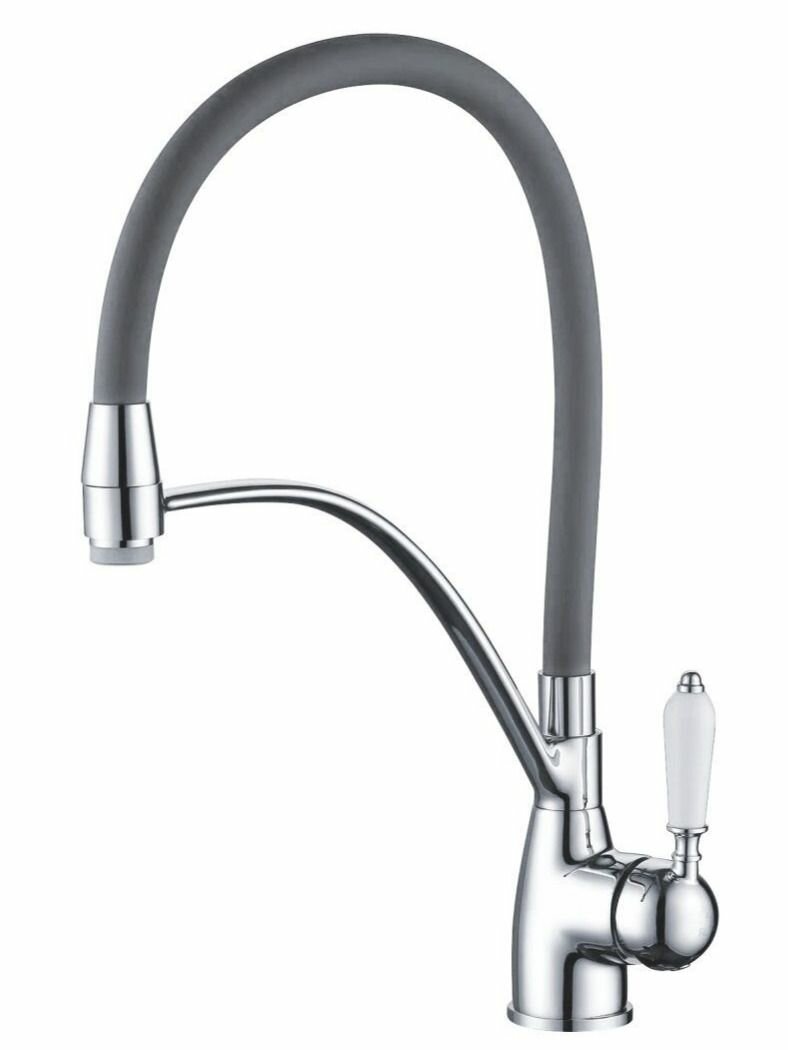 Смеситель для кухни Rose с гибким изливом, хром/серый