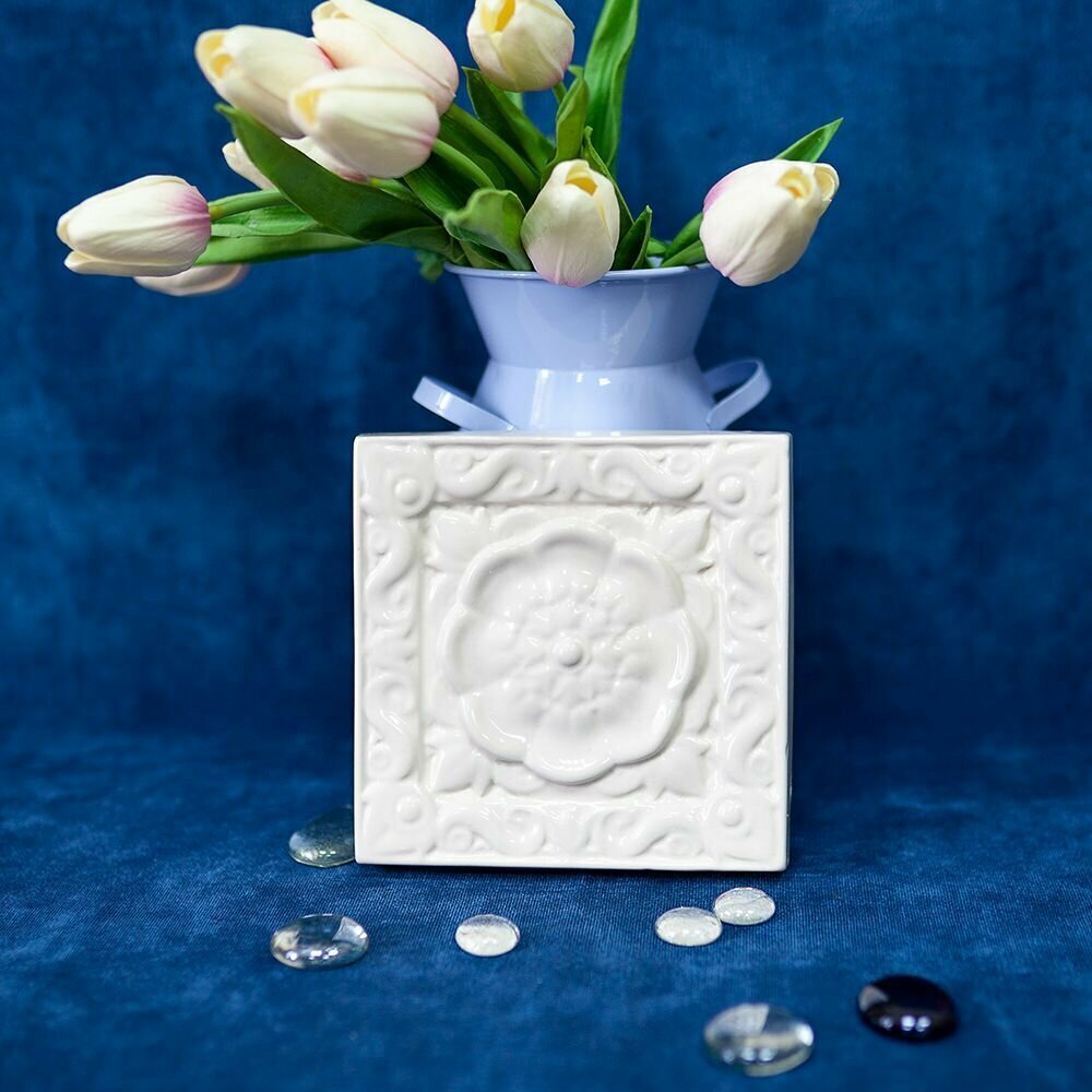 Изразец Солнце одноцветный белый, керамический