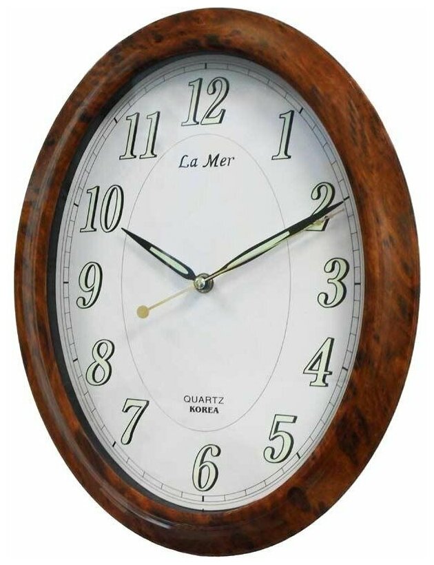 Часы настенные La Mer GD 043013 BRN, кварцевые, овальные, пластик, коричневые