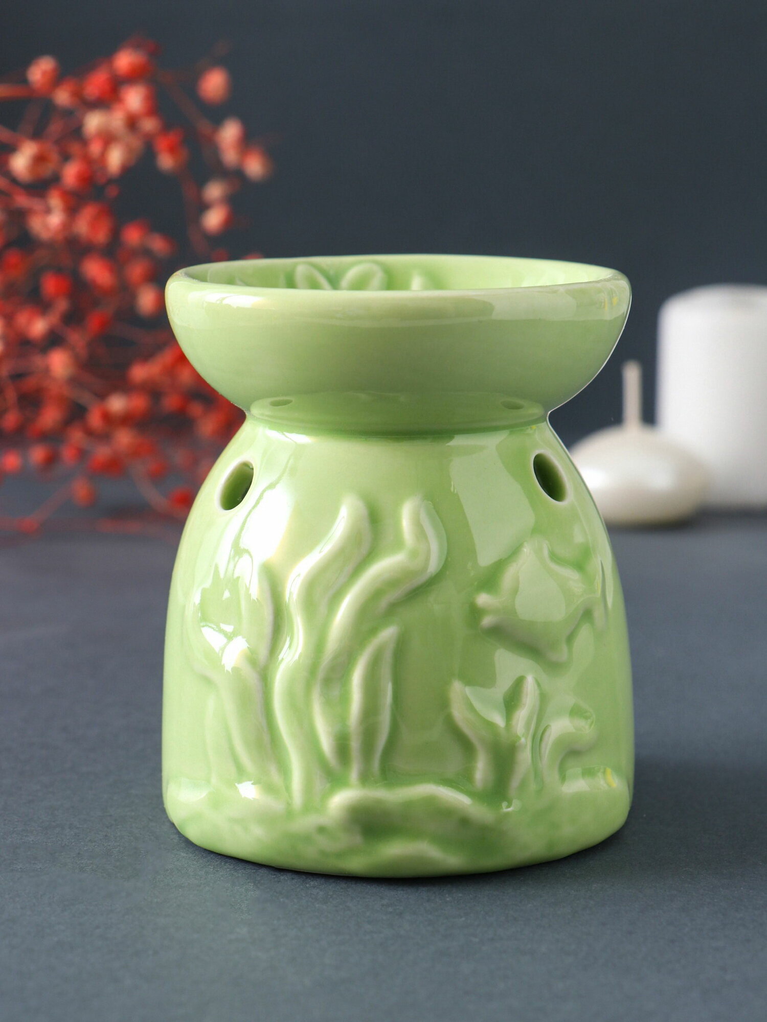 Аромалампа для эфирных масел "Подводный мир", керамика, зелёная, 7.2x7.2x8.9 см