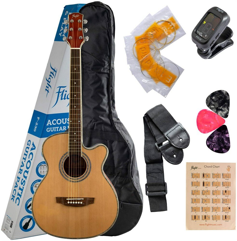 FLIGHT F-230 NAT PACK - Гитара акустическая в наборе