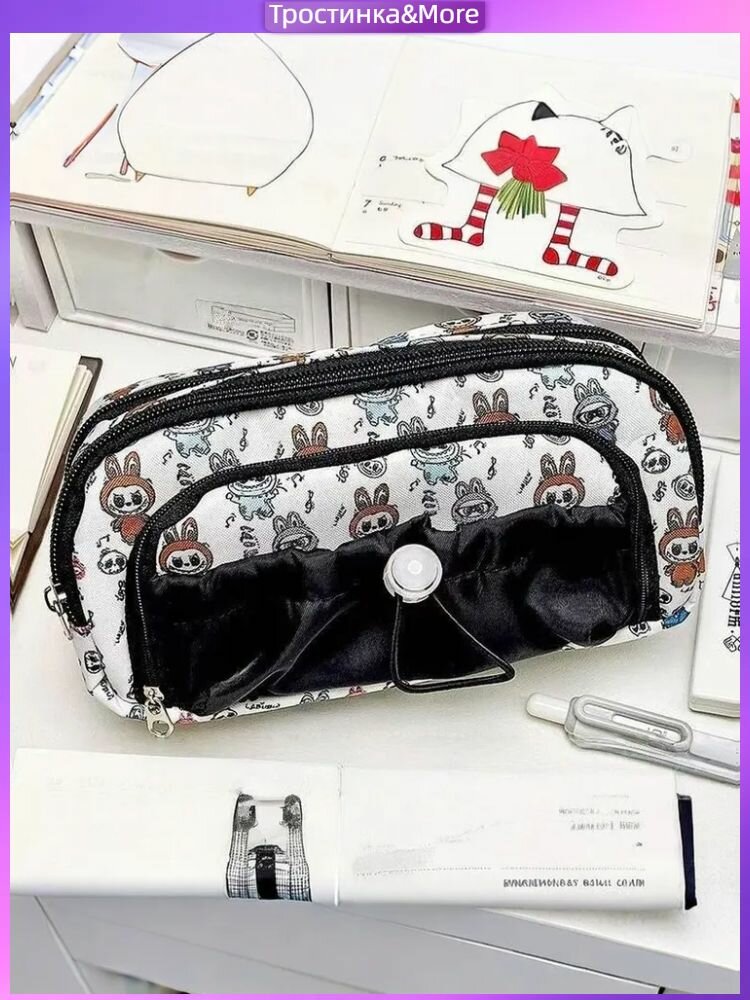 Школьный пенал с принтом Labubu на завязках