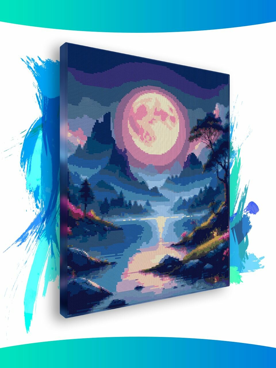 Алмазная мозаика на подрамнике - вышивка Лунный пейзаж 40 х 50 см
